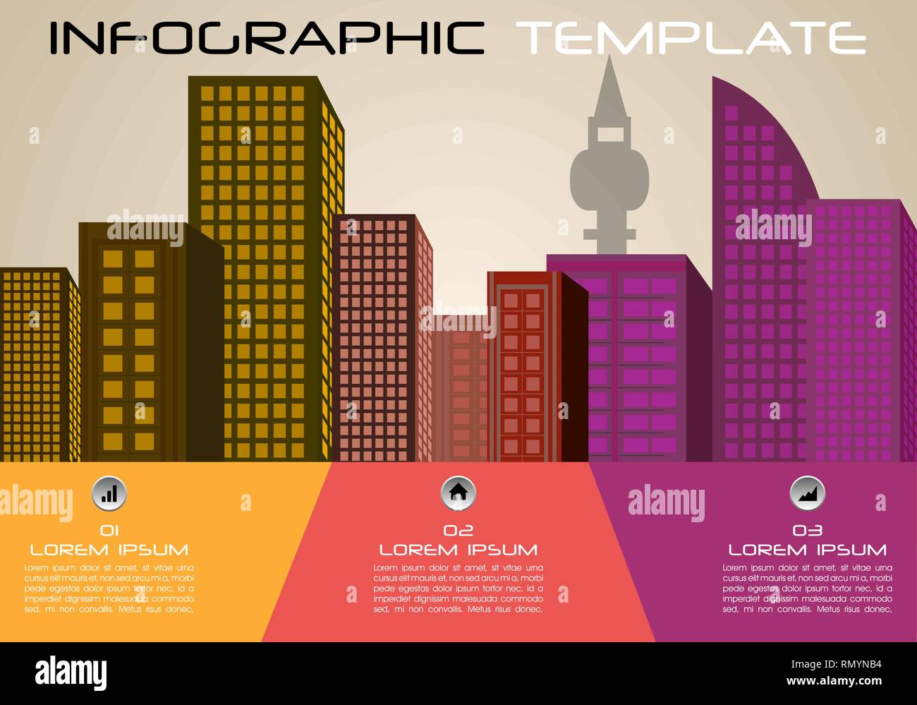 City colorful infographics options template vector in red and yellow ...