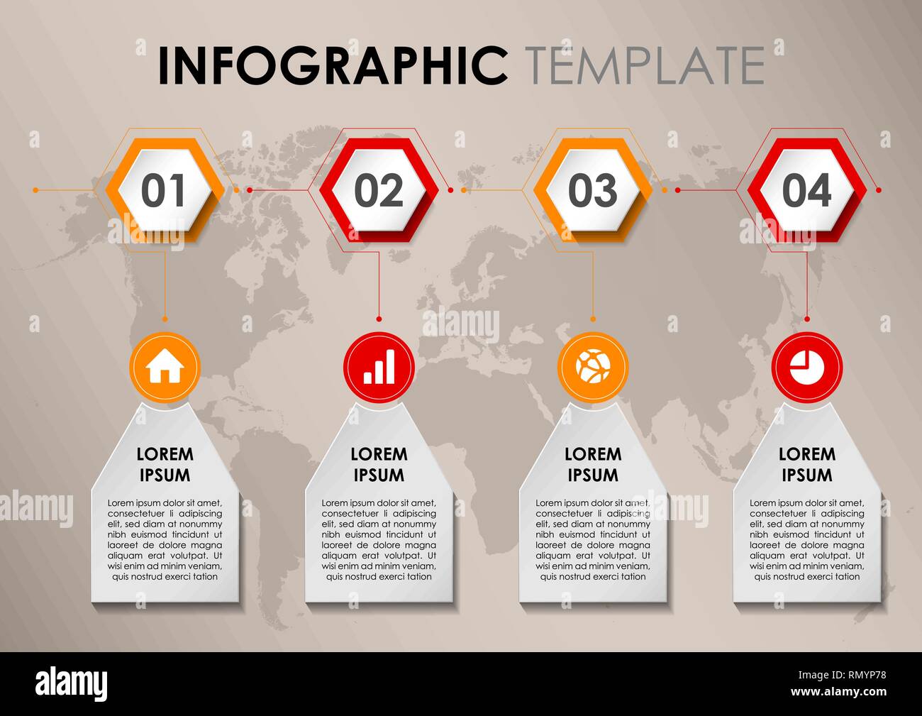 Modern colorful infographics options template vector with red hexagon ...