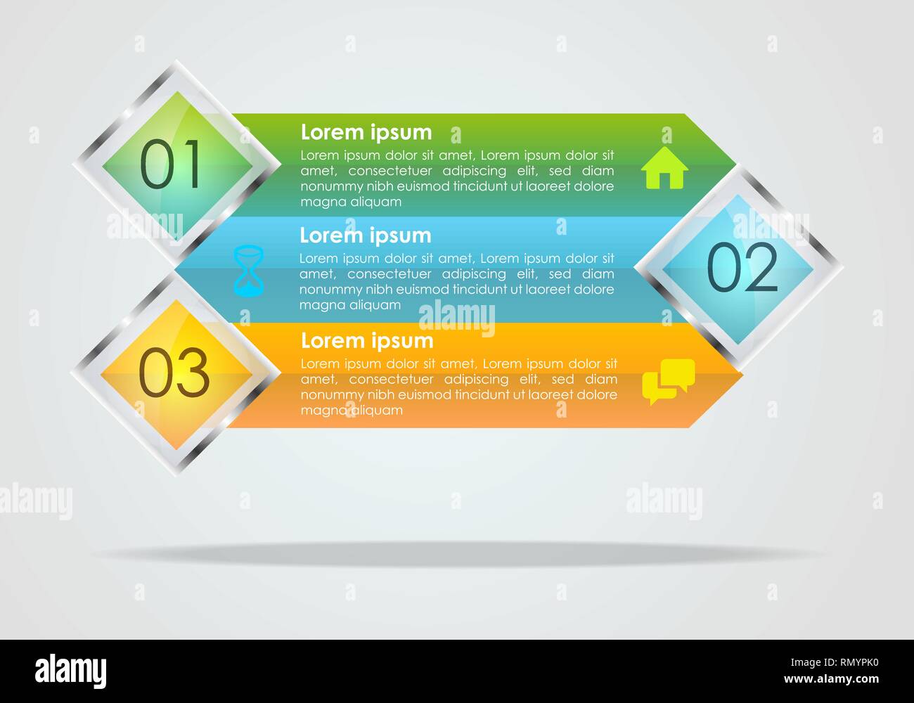 Modern infographics options template vector with blue, green and orange ...