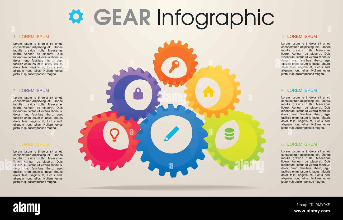 Modern colorful infographics options template vector with colorful gear ...