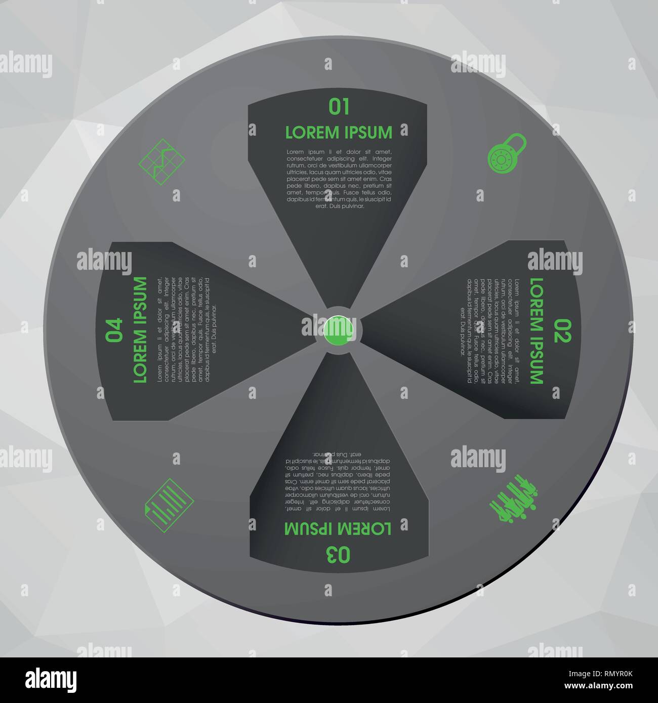 Modern colorful infographics options template vector with grey circle and green text. Can be ...