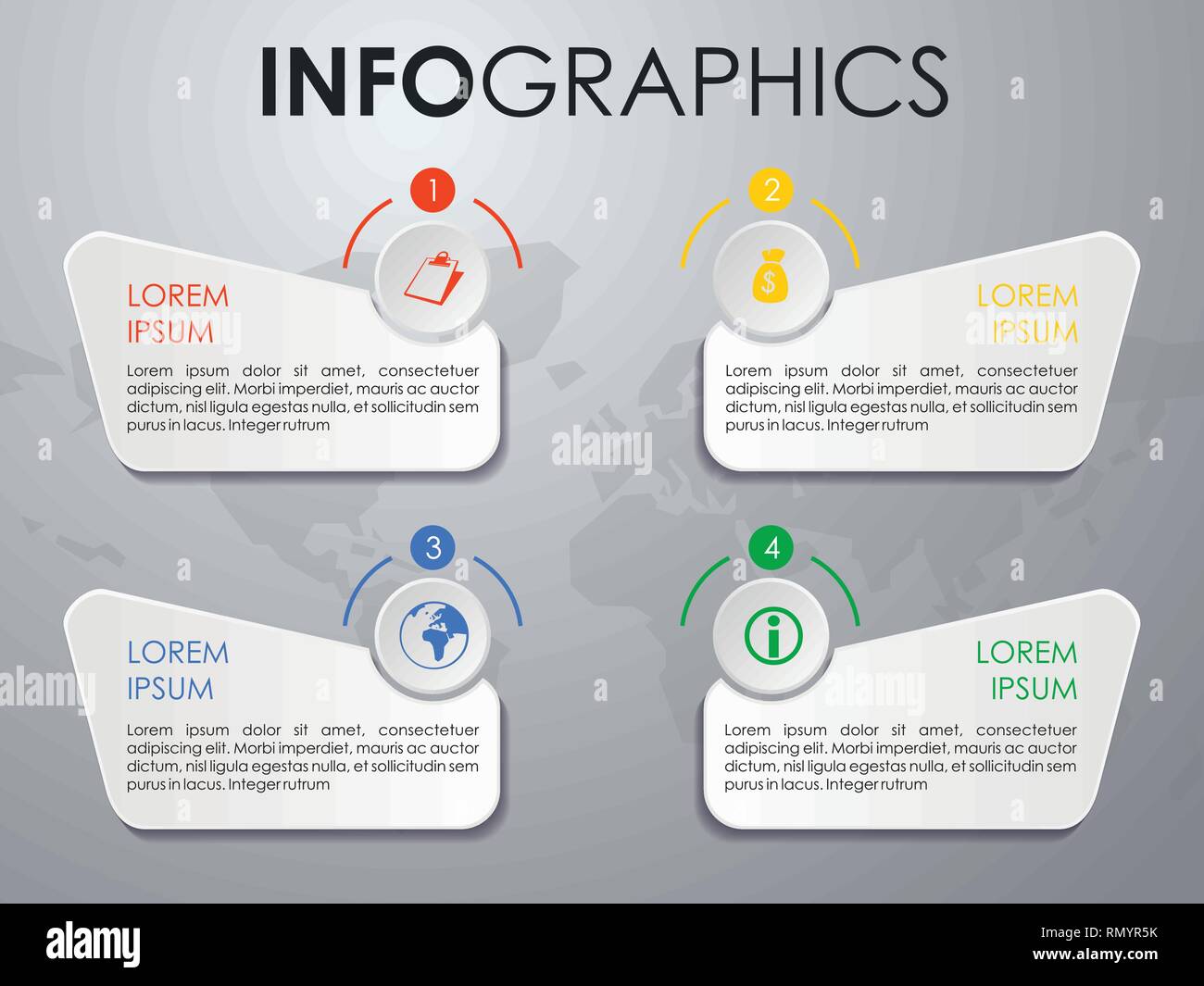 Modern colorful infographics options template vector on grey background ...