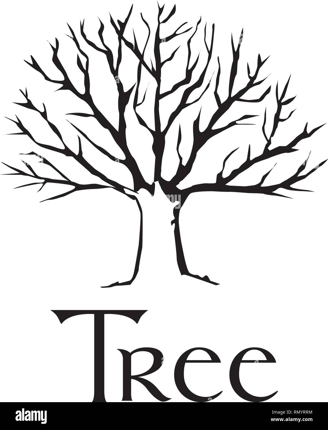 Simply tree logo. Black silhouette tree with text Stock Vector Image ...