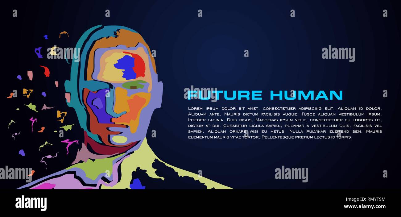 Colorful vector future human head on blue gradient Stock Vector Image ...