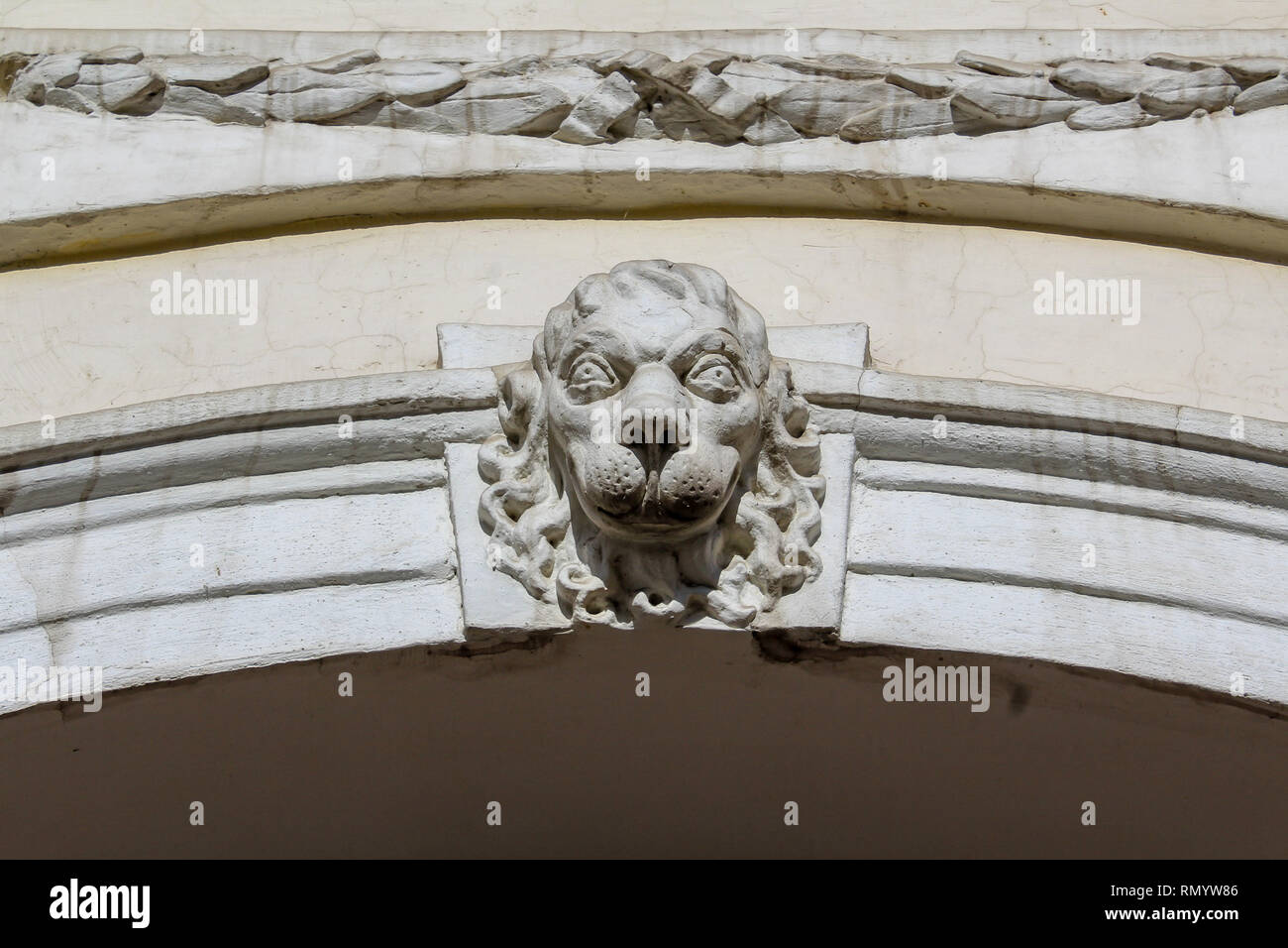 sculpture of a lion guarding above a gate in Vilnius, Lithuania Stock ...
