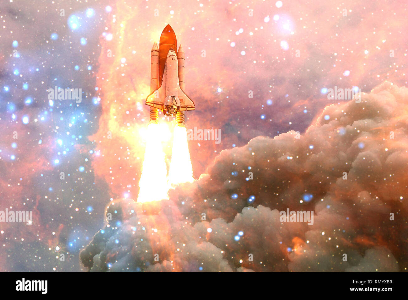 Space shuttle taking off on a mission. Deep space. Beauty of endless ...