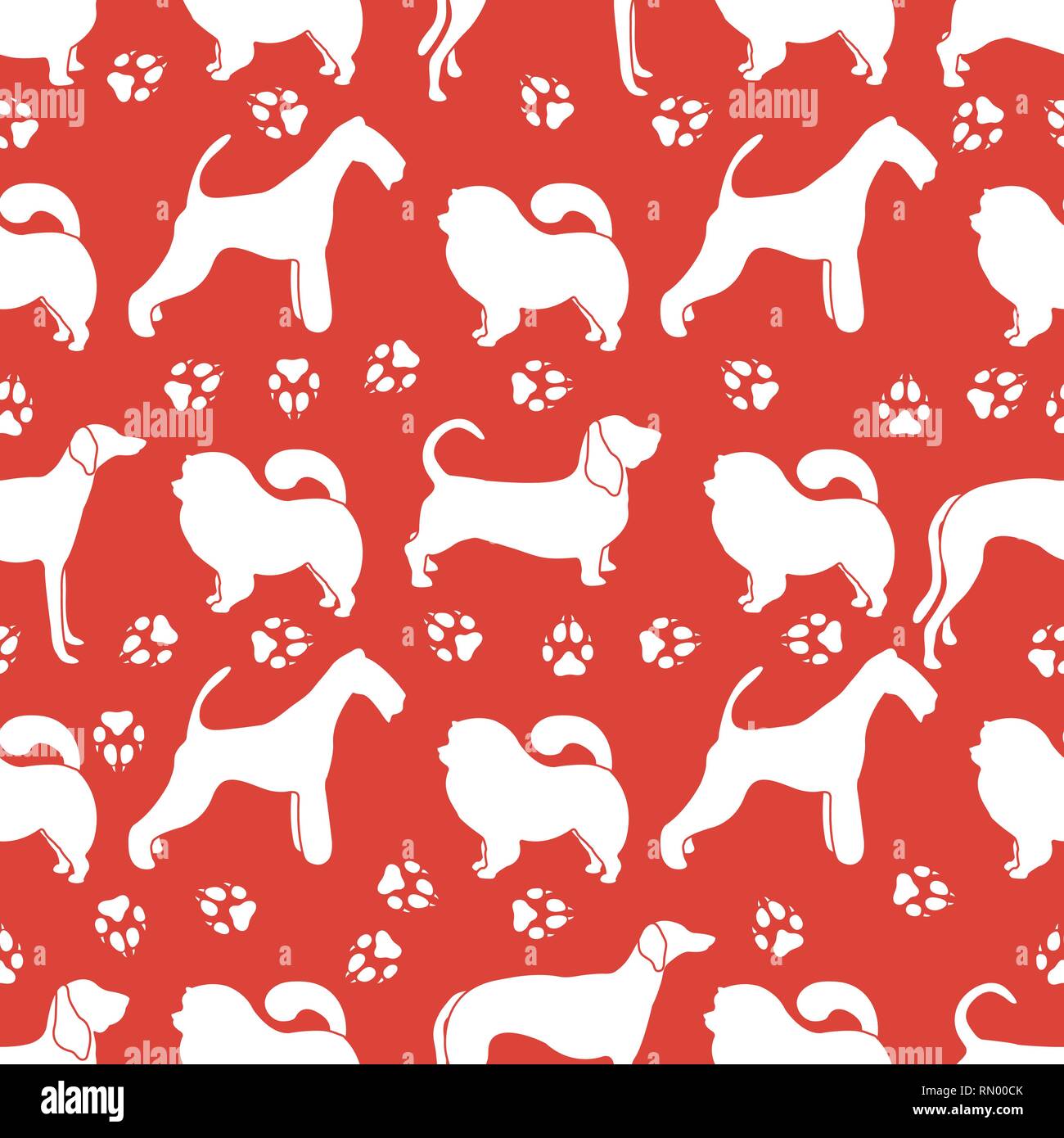 Seamless pattern with dogs of different breeds, dog tracks. Animal ...