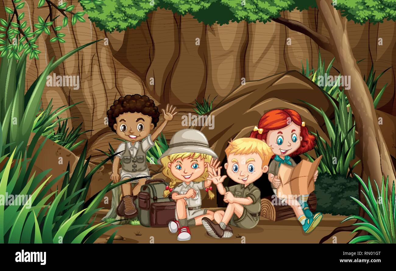 Group of scout in forest illustration Stock Vector Image & Art - Alamy