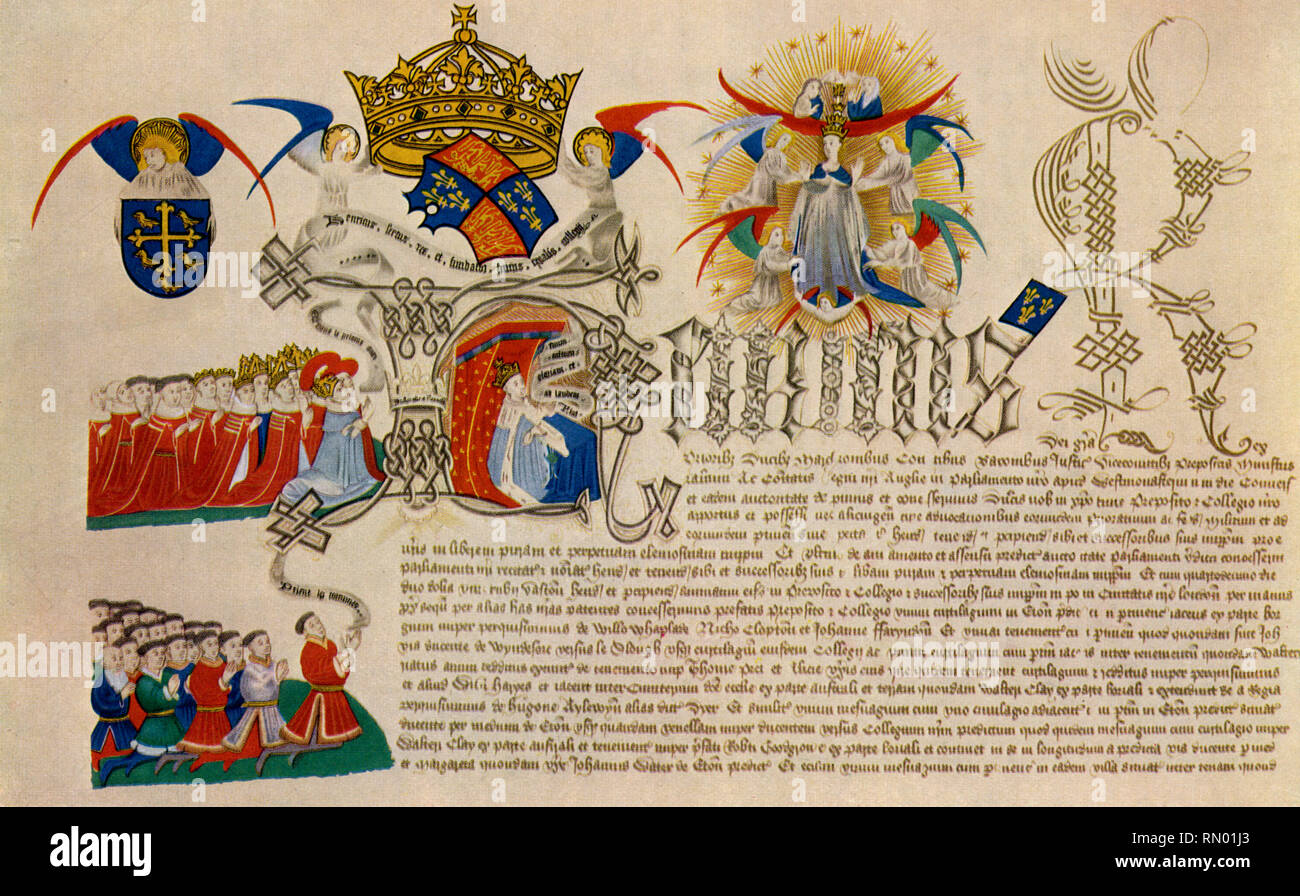 Illuminated heading to the charter granted to Eton College by Henry VI ...