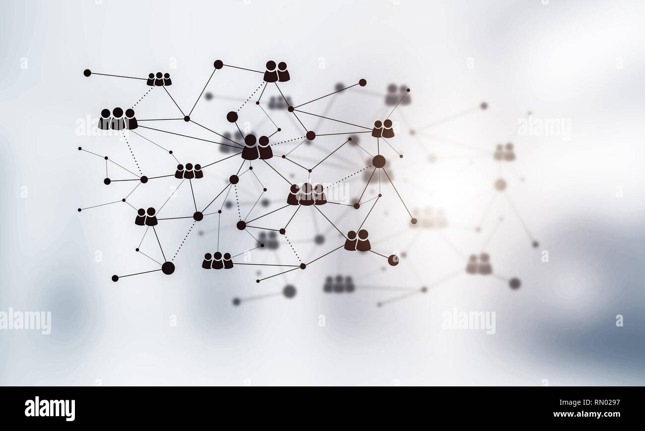 Concept of networking and connection against modern office blurred ...