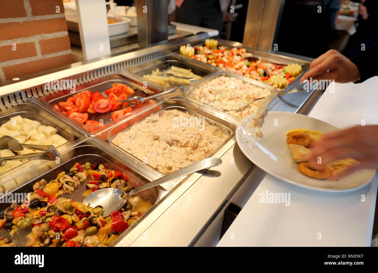 self service restaurant with raw and cooked foods Stock Photo - Alamy