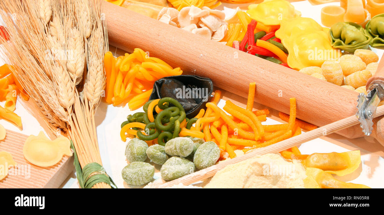 Italian homemade pasta with various formats called tagliatelle ...