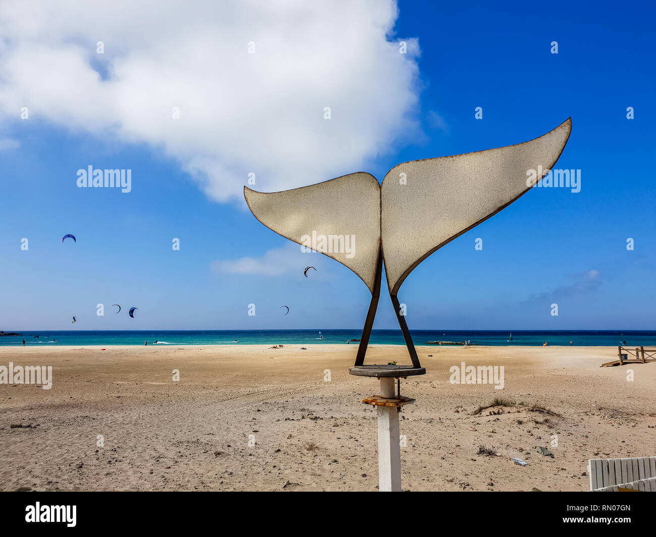 Picture of a Wind spinner in Tarifa, Andalusia, Spain. Beach with blue ...