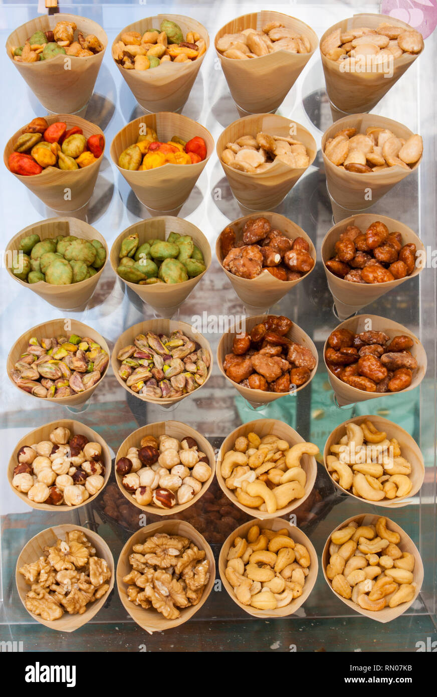 Picture of various nuts sold at a stall in Marbella, selling peanut ...
