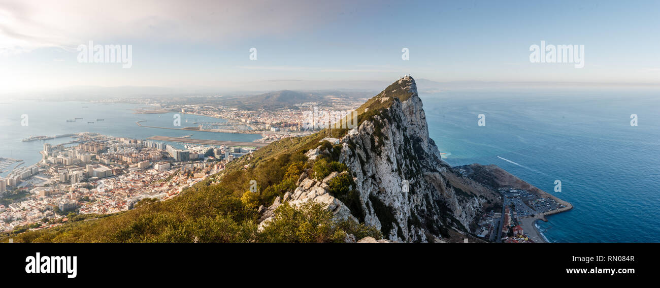 Panoramic view of top of Gibraltar Rock (United Kingdom), in Upper Rock ...