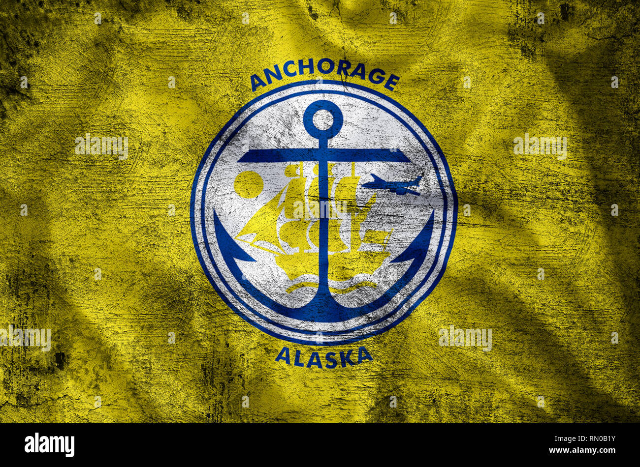 Anchorage Alaska stylish waving and closeup flag illustration. Perfect ...