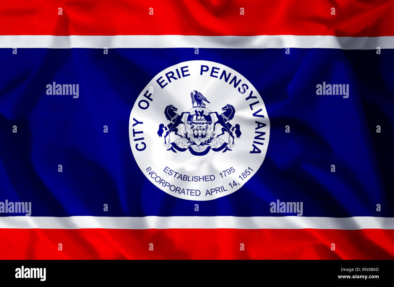 Erie Pennsylvania stylish waving and closeup flag illustration. Perfect ...