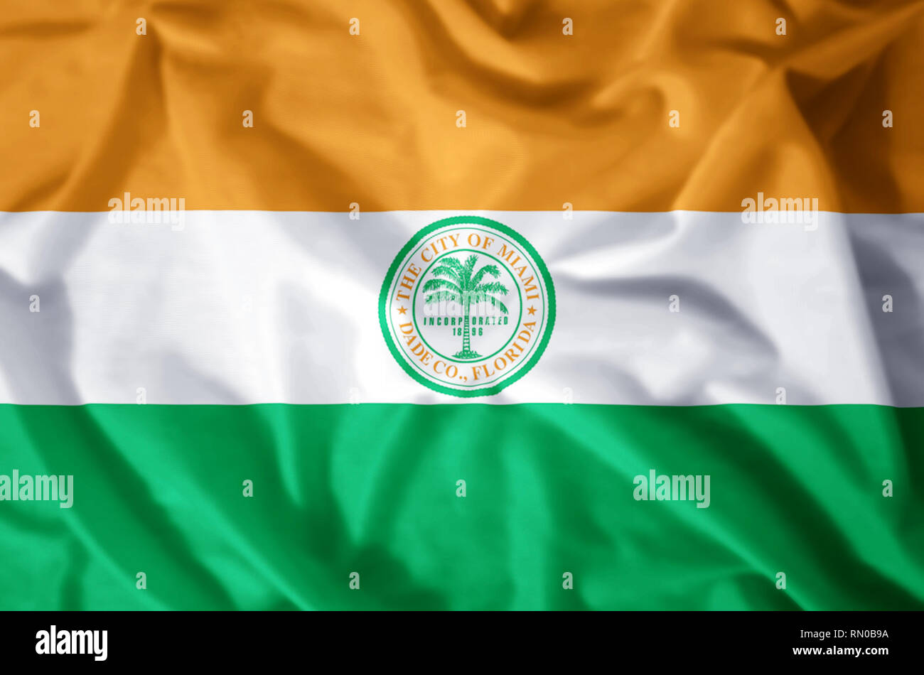 Miami Florida stylish waving and closeup flag illustration. Perfect for ...