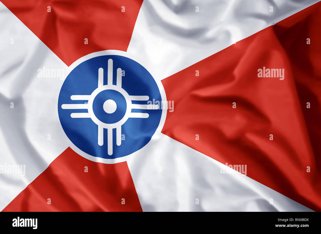 Wichita Kansas stylish waving and closeup flag illustration. Perfect ...