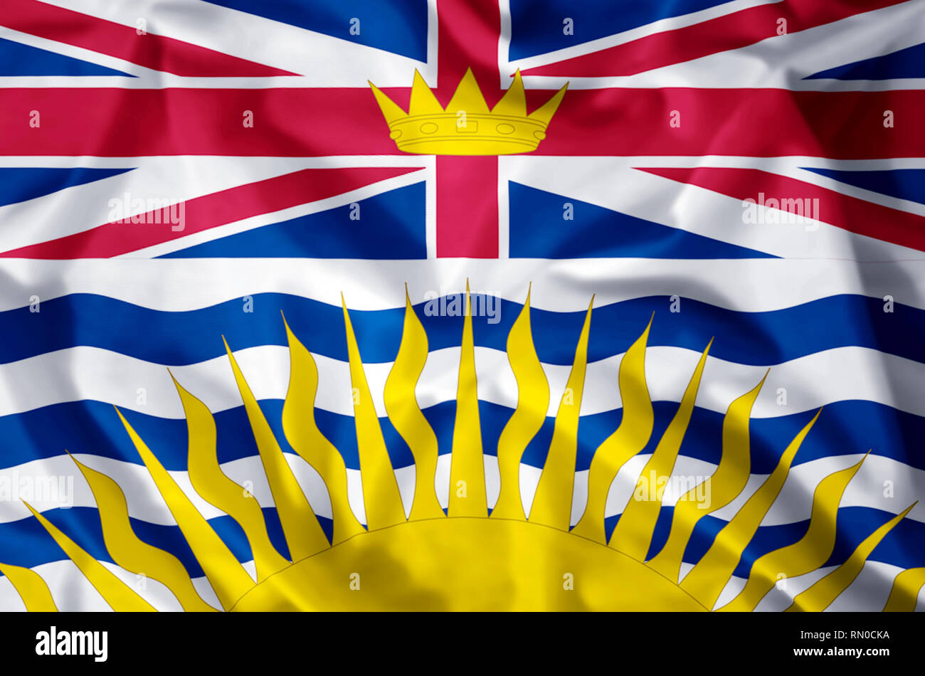 British Columbia stylish waving and closeup flag illustration. Perfect ...