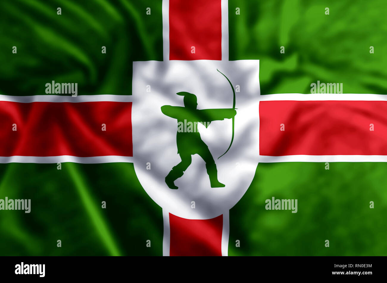County Nottinghamshire stylish waving and closeup flag illustration ...