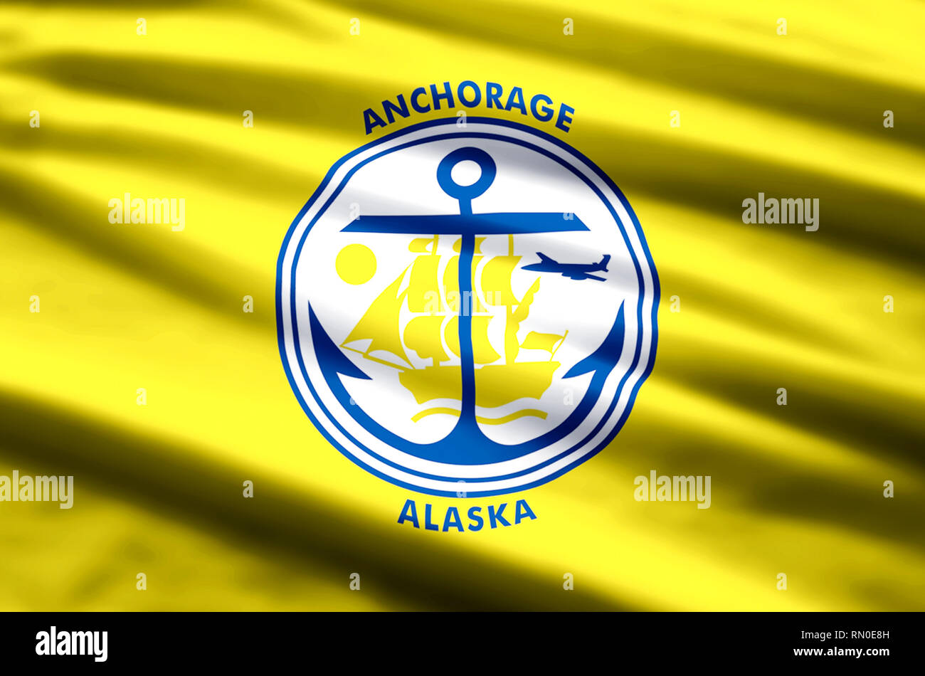 Anchorage Alaska stylish waving and closeup flag illustration. Perfect ...