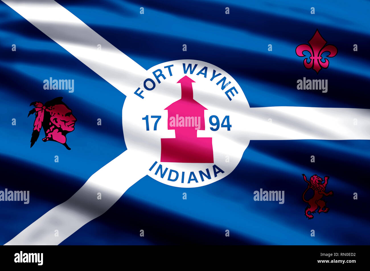 Fort Wayne Indiana stylish waving and closeup flag illustration ...