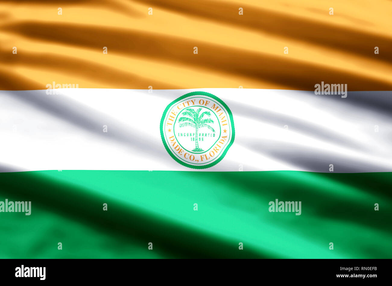 Miami Florida stylish waving and closeup flag illustration. Perfect for ...