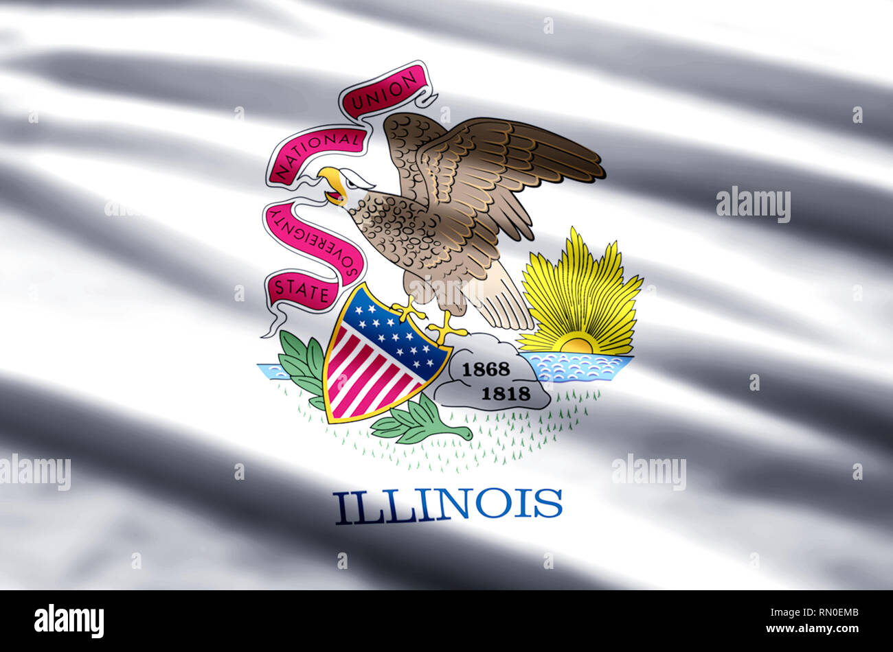 Illinois stylish waving and closeup flag illustration. Perfect for ...