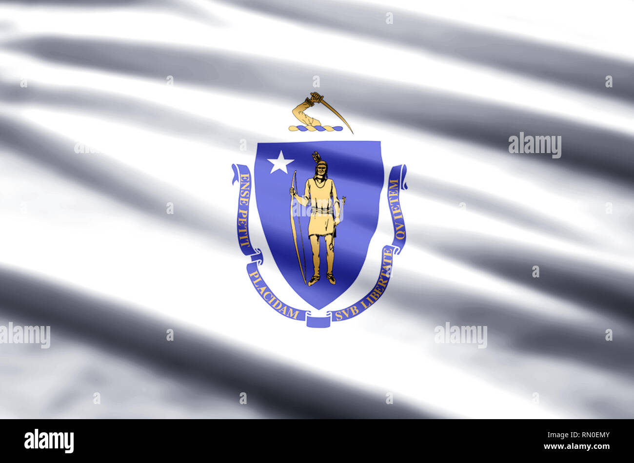 Massachusetts stylish waving and closeup flag illustration. Perfect for ...