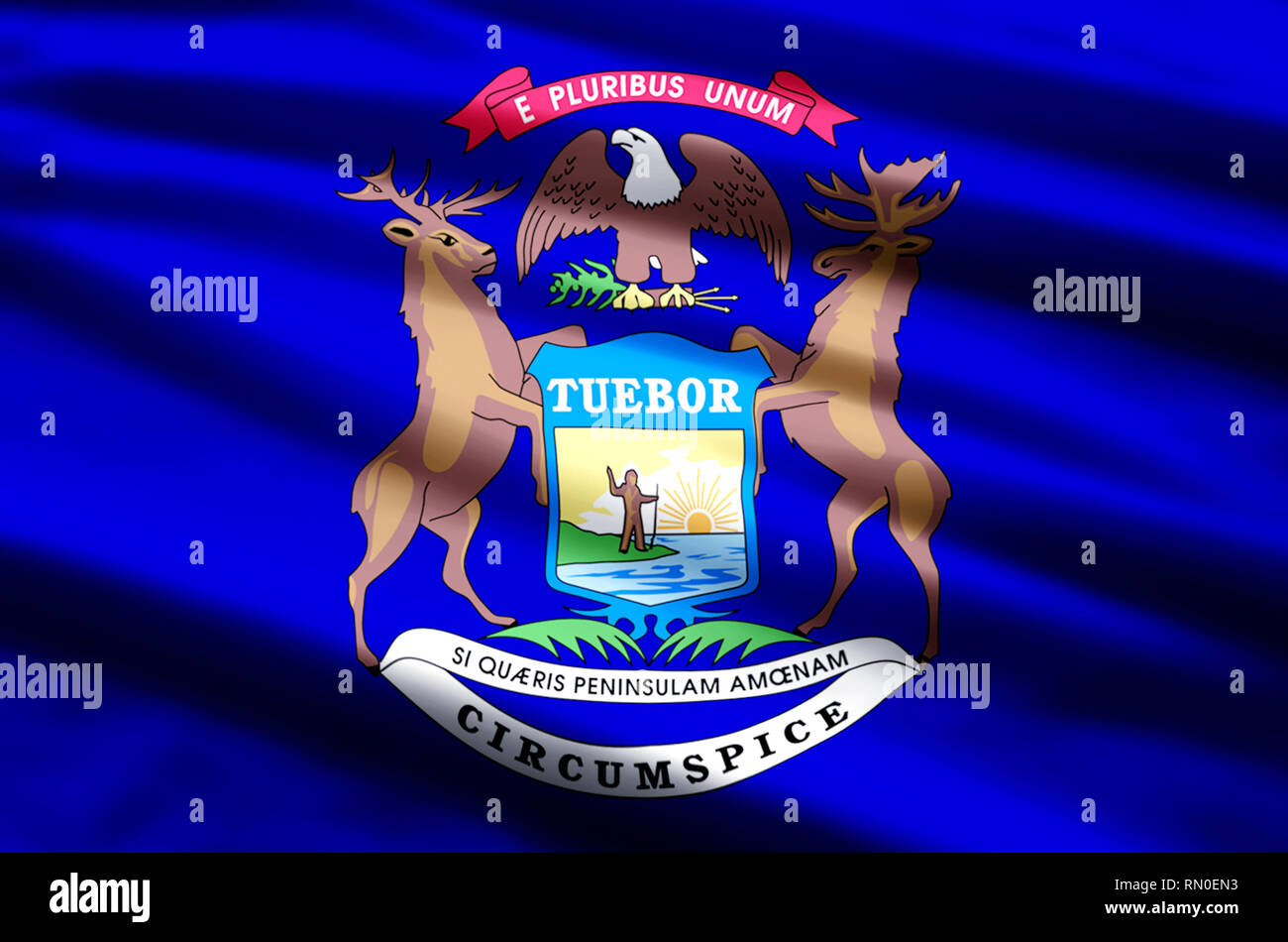 Michigan stylish waving and closeup flag illustration. Perfect for ...