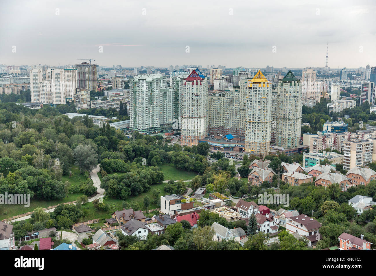 Aerial top view of Kiev city skyline from above, Kyiv downtown ...