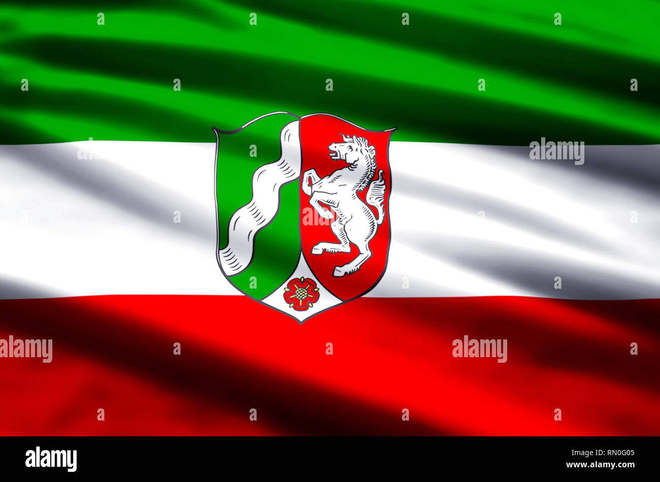 North Rhine-Westphalia stylish waving and closeup flag illustration ...