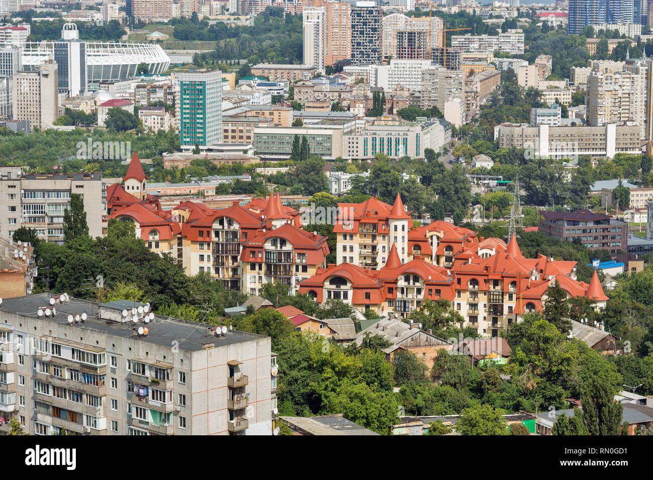Aerial top view of Kiev cityscape from above, downtown, capital of ...