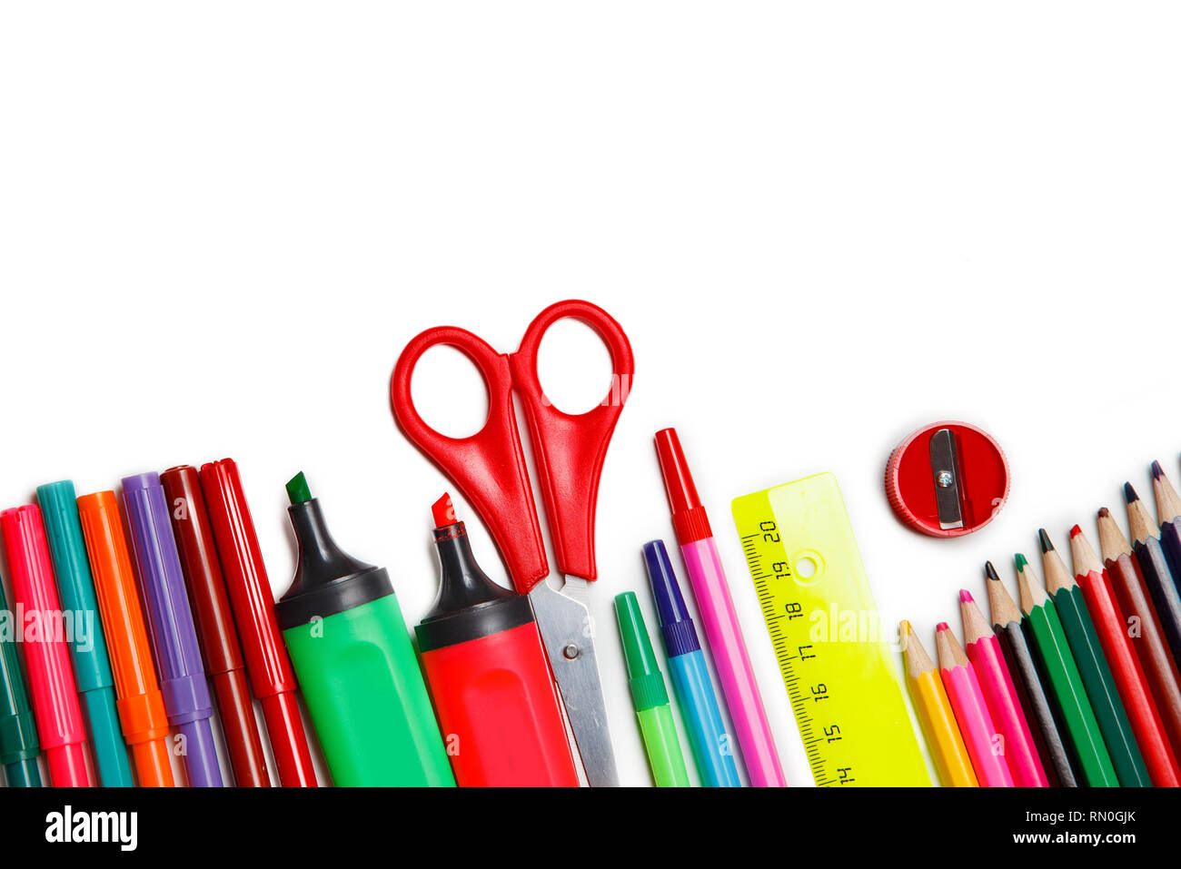 school tools on a white background, back to school Stock Photo - Alamy