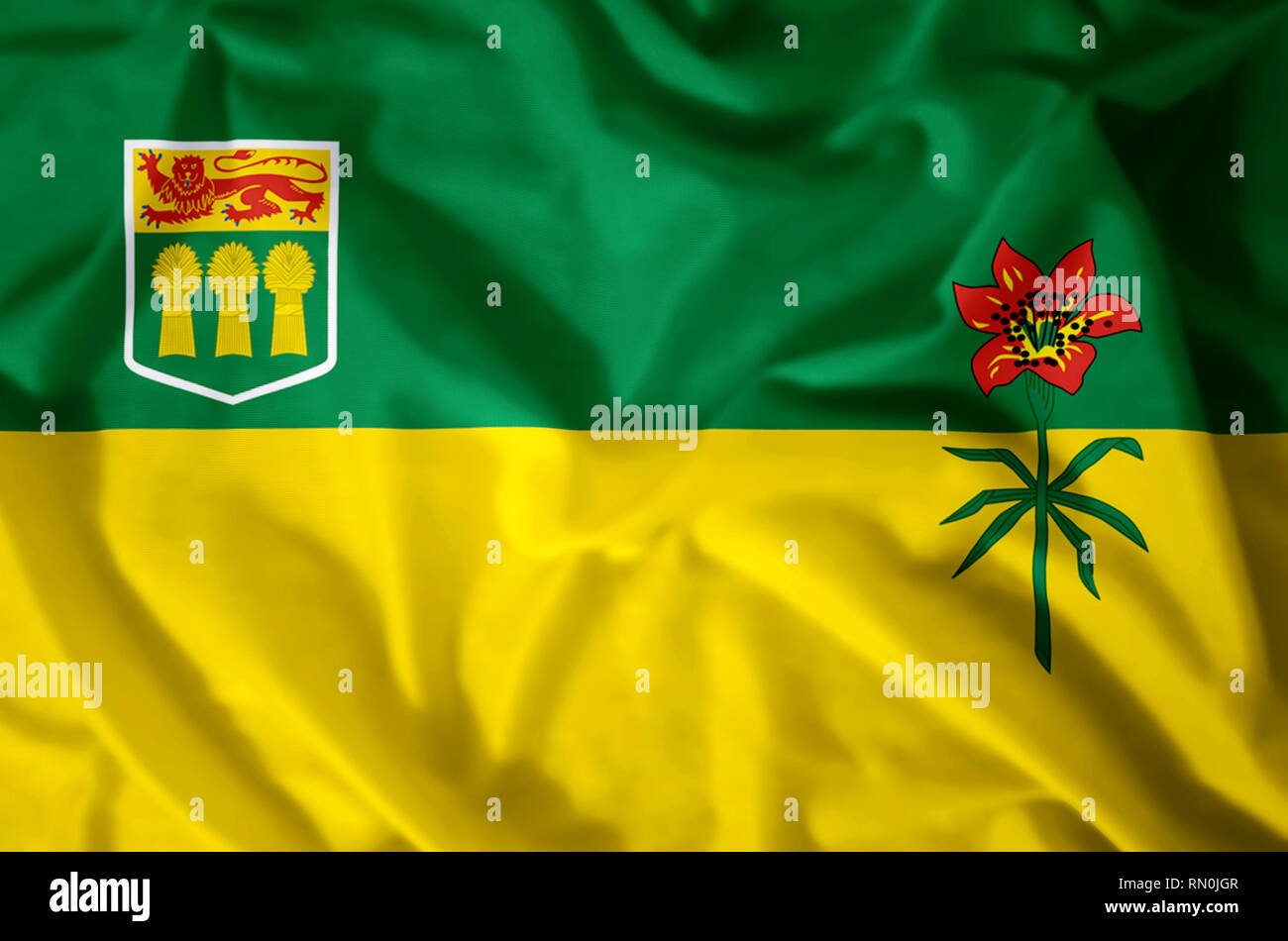 Saskatchewan stylish waving and closeup flag illustration. Perfect for ...