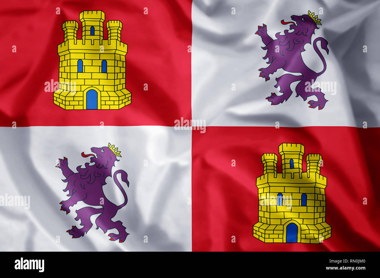 Castilla Y Leon stylish waving and closeup flag illustration. Perfect ...