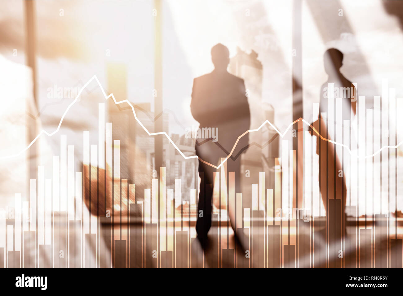 Double exposure Financial graphs and diagrams. Business, economics and ...