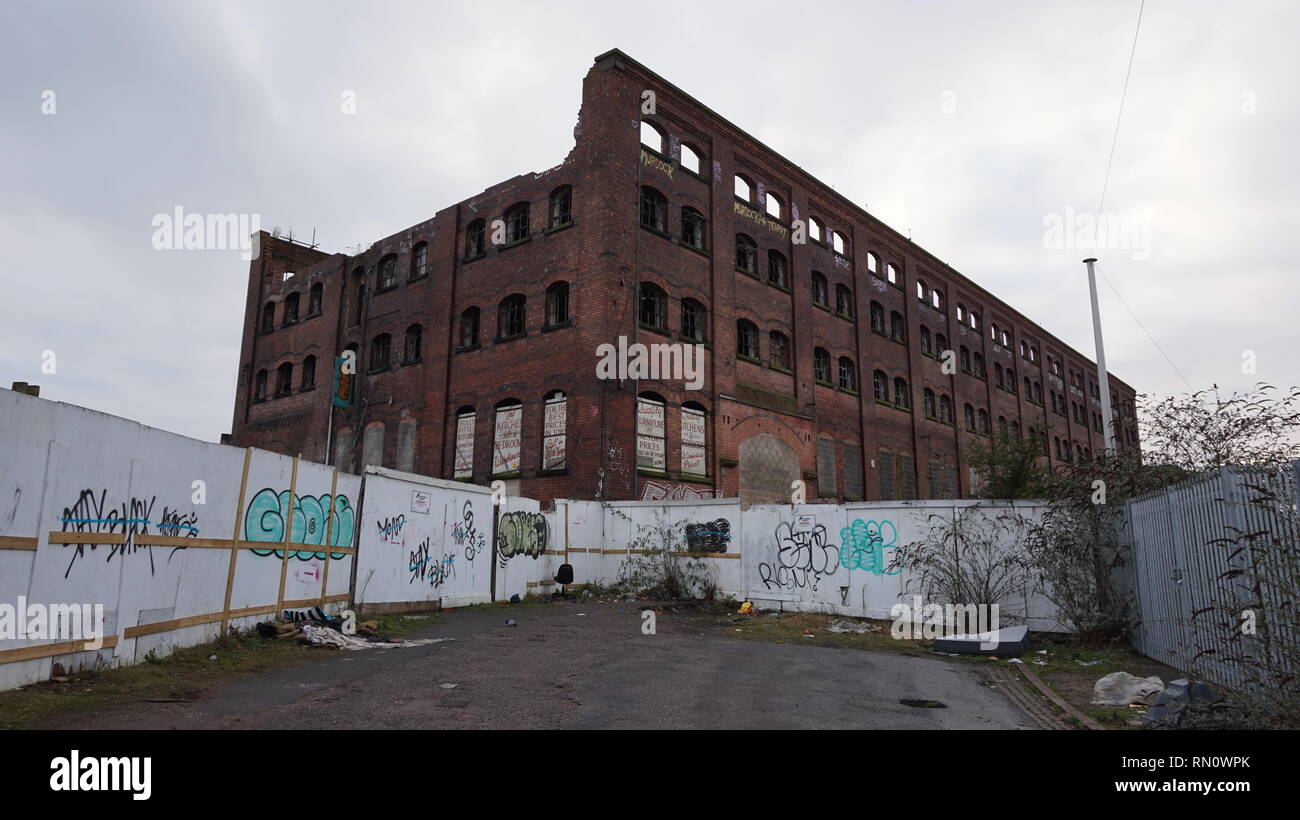 An ominous looking abandoned railway building in Nottingham, gated off ...