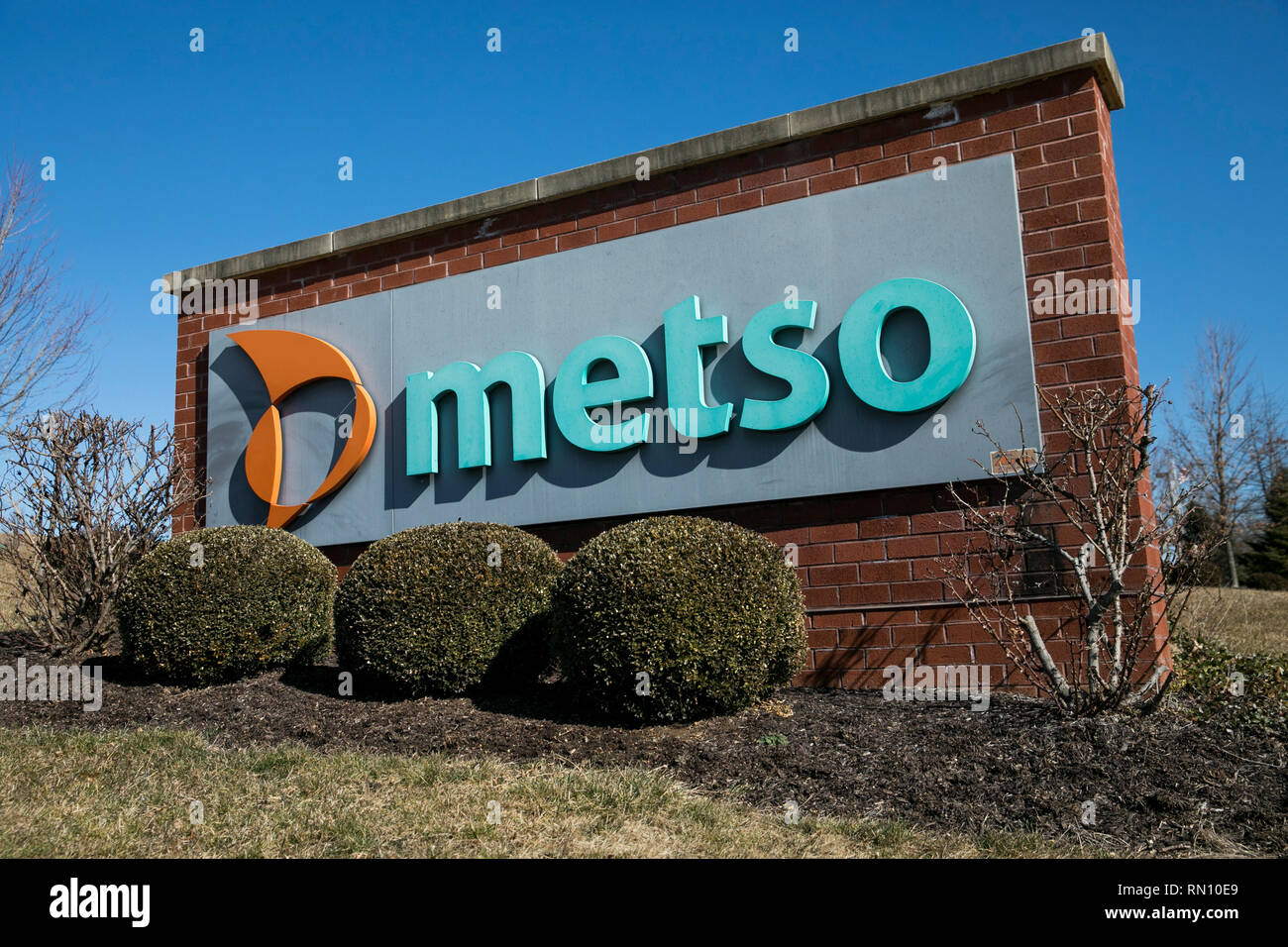 A logo sign outside of a facility occupied by Metso Materials in York ...