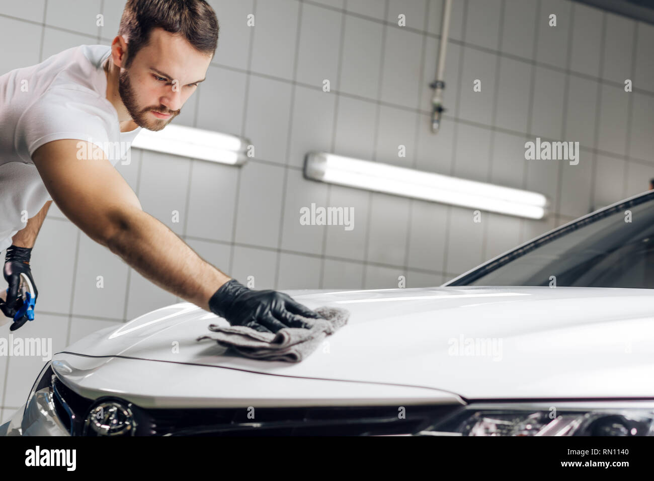 awesome man preparing his car for sale, business, close up photo. copy ...