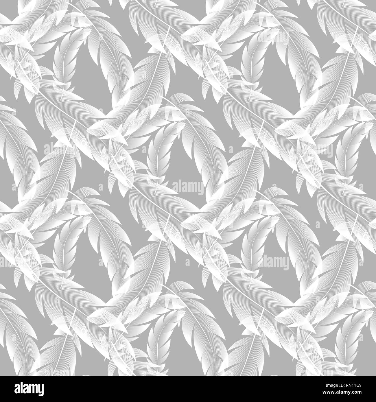 Vector seamless pattern, white feathers on gray background. 10 eps ...