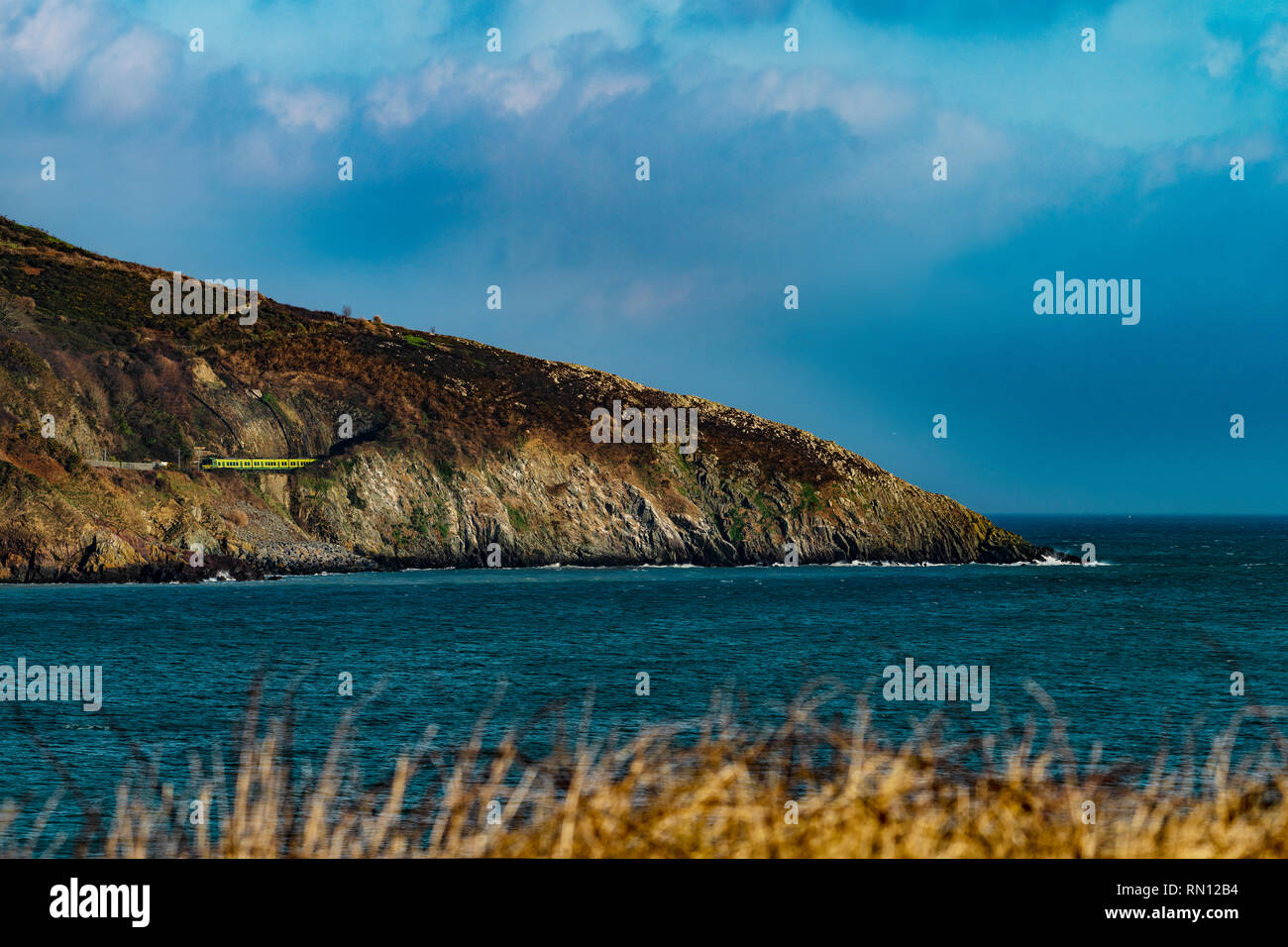 Dart train at Bray Head passing through tunnels (Bray-Greystones Stock ...