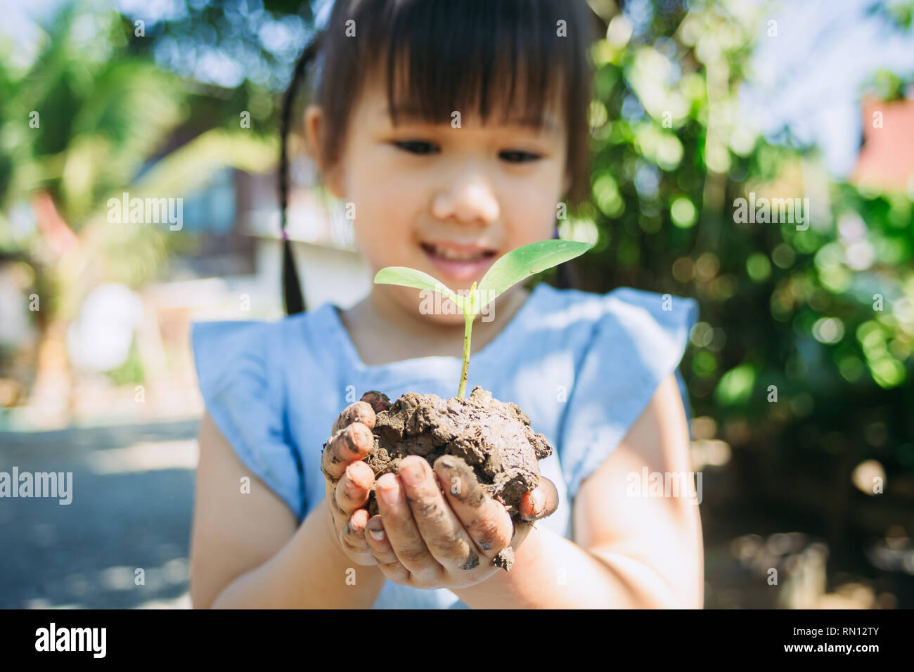 kid planting a tree for help to prevent global warming or climate ...
