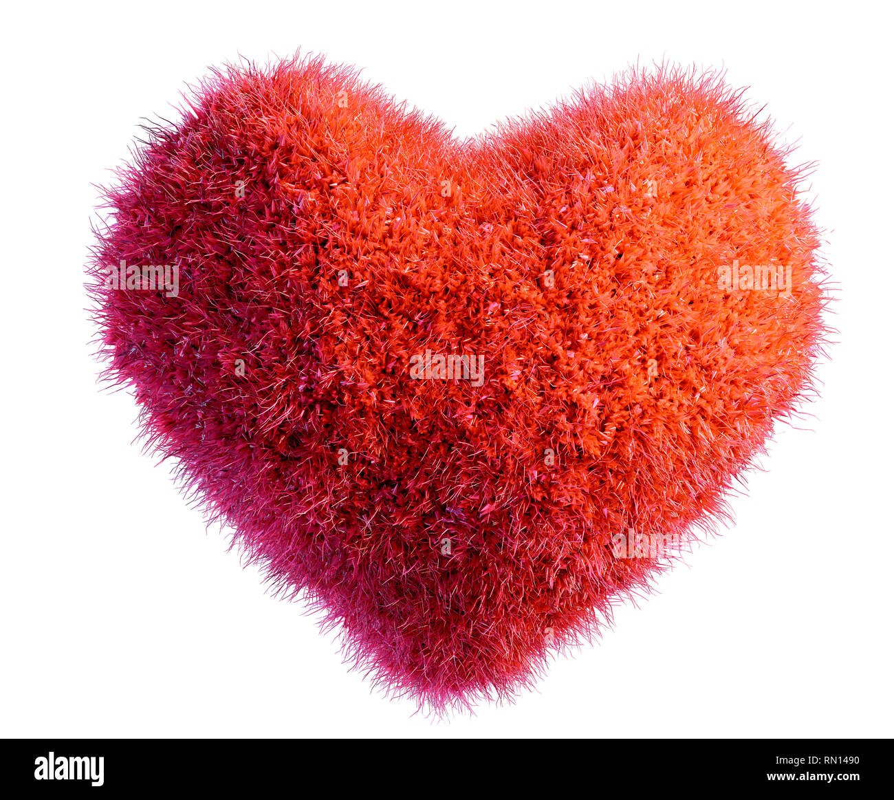 red fur heart isolated 3D illustration Stock Photo - Alamy