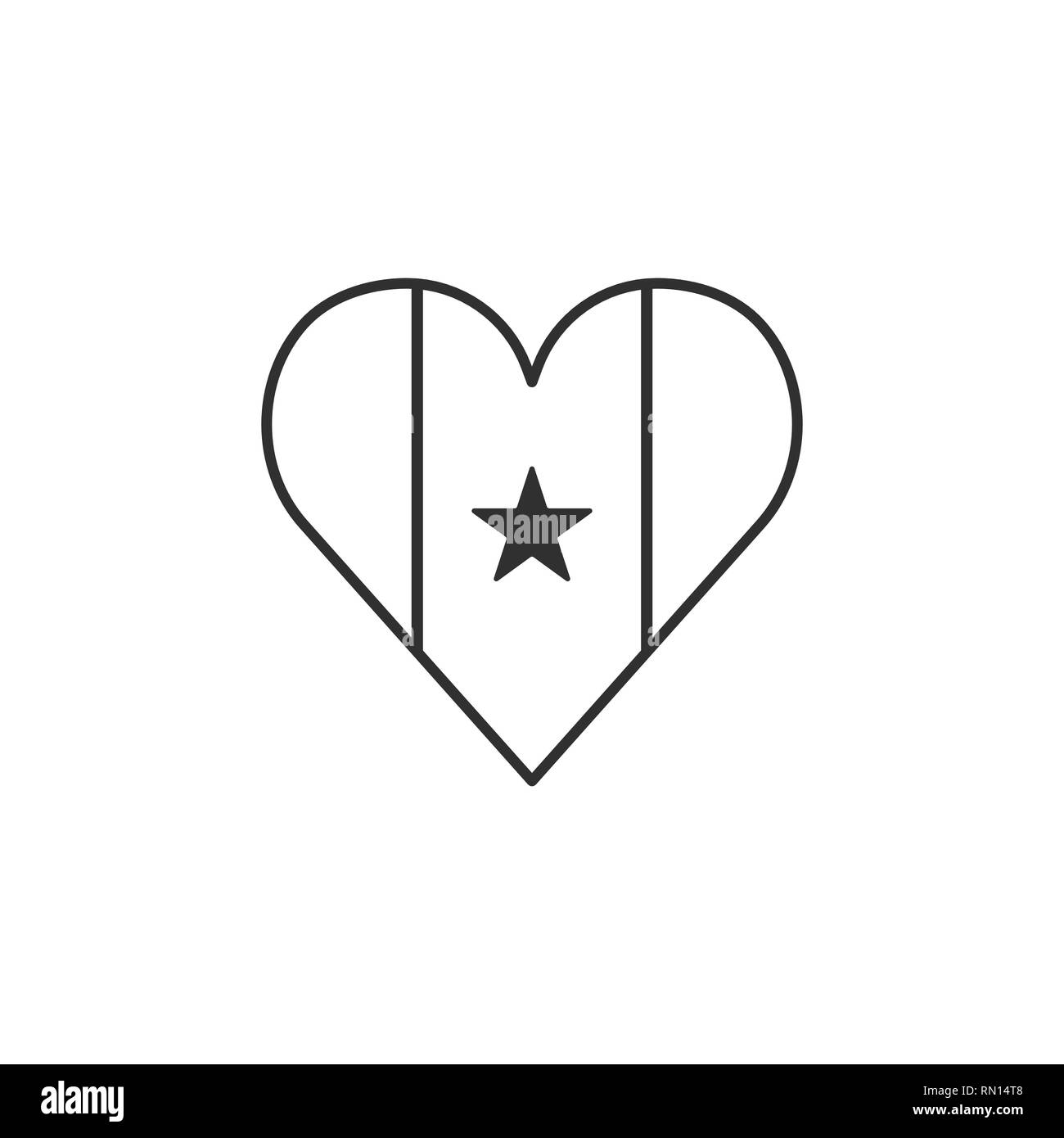 Senegal flag icon in a heart shape in black outline flat design ...