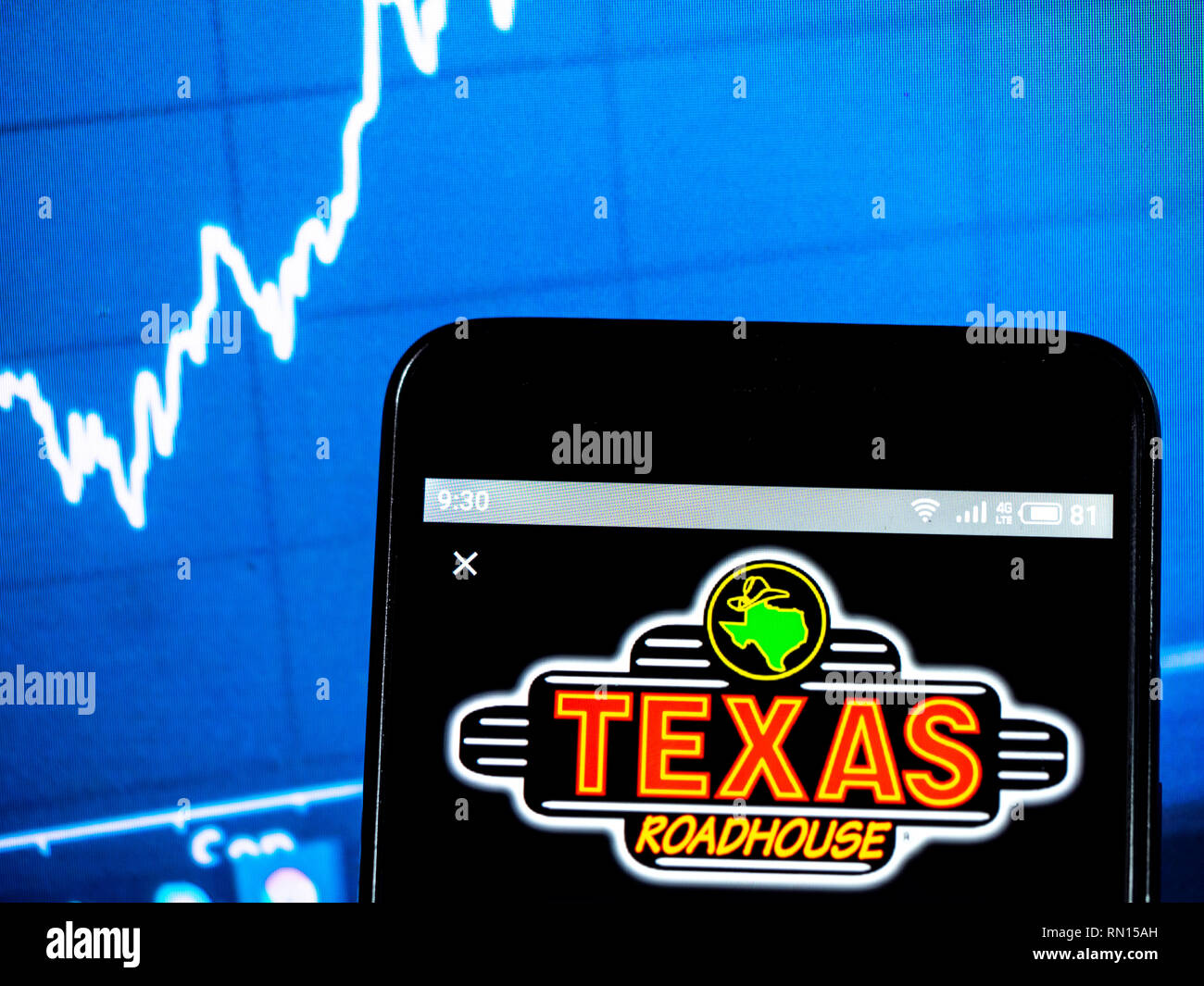 Texas Roadhouse American chain restaurant logo seen displayed on smart ...