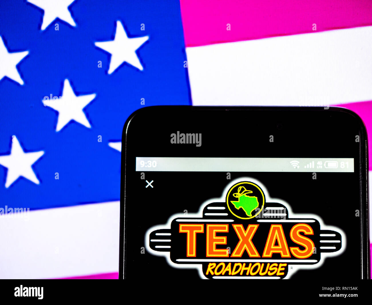 Texas Roadhouse American chain restaurant logo seen displayed on smart ...