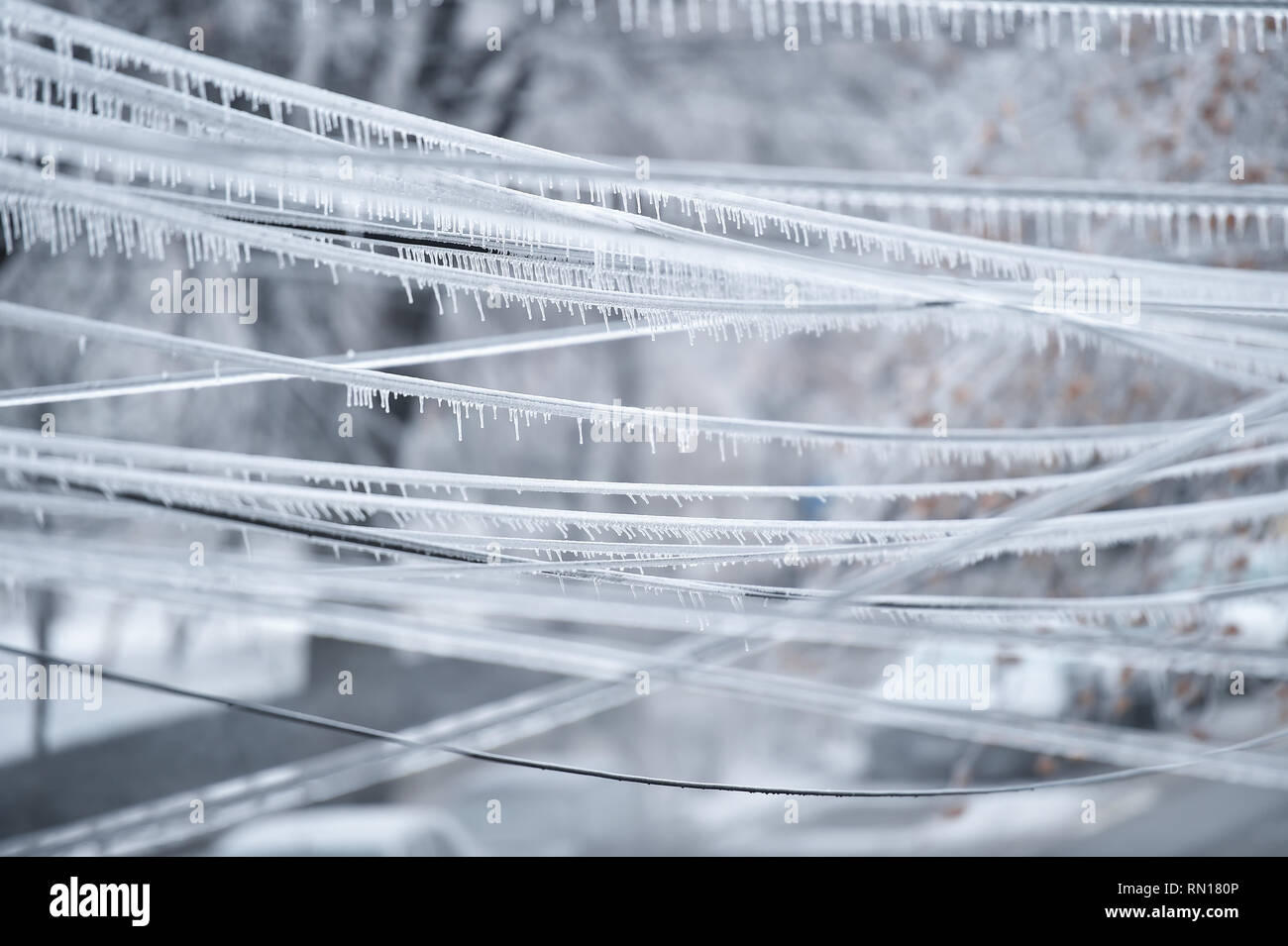 Ice storm power cables hi-res stock photography and images - Alamy