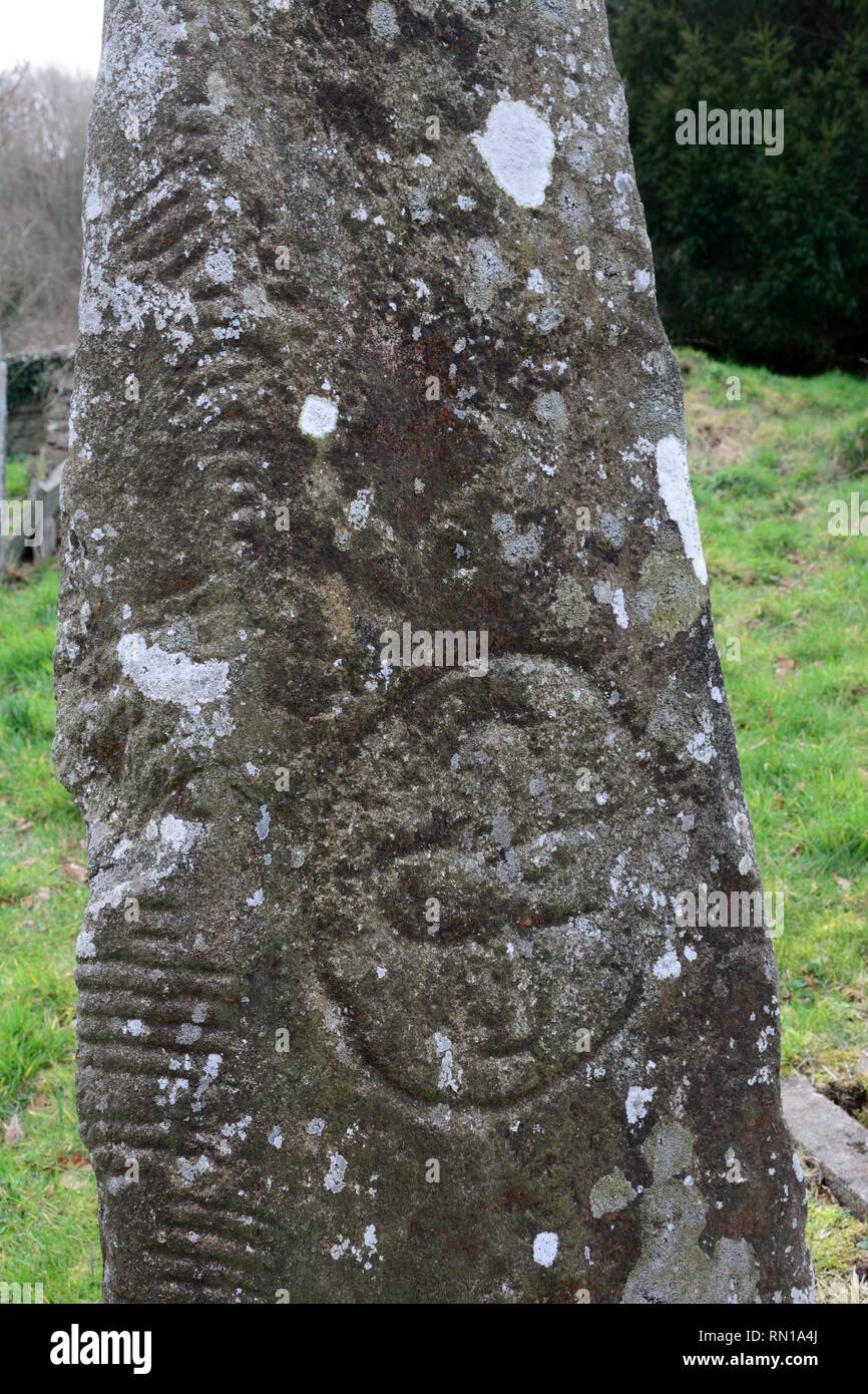 Carving and Ogham inscription on Bridell Christianised standing stone ...